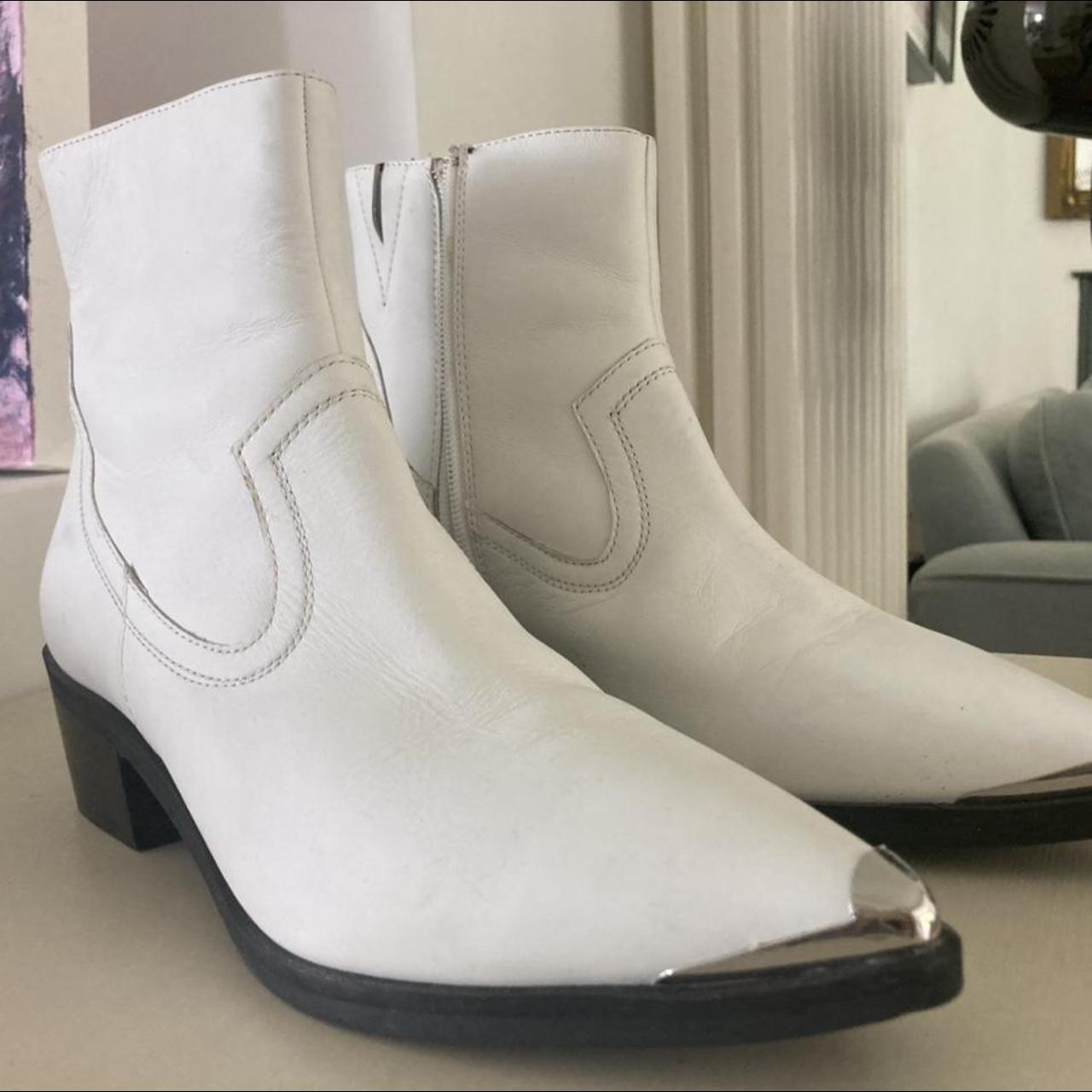 White leather western style, ankle boots, unworn,... - Depop