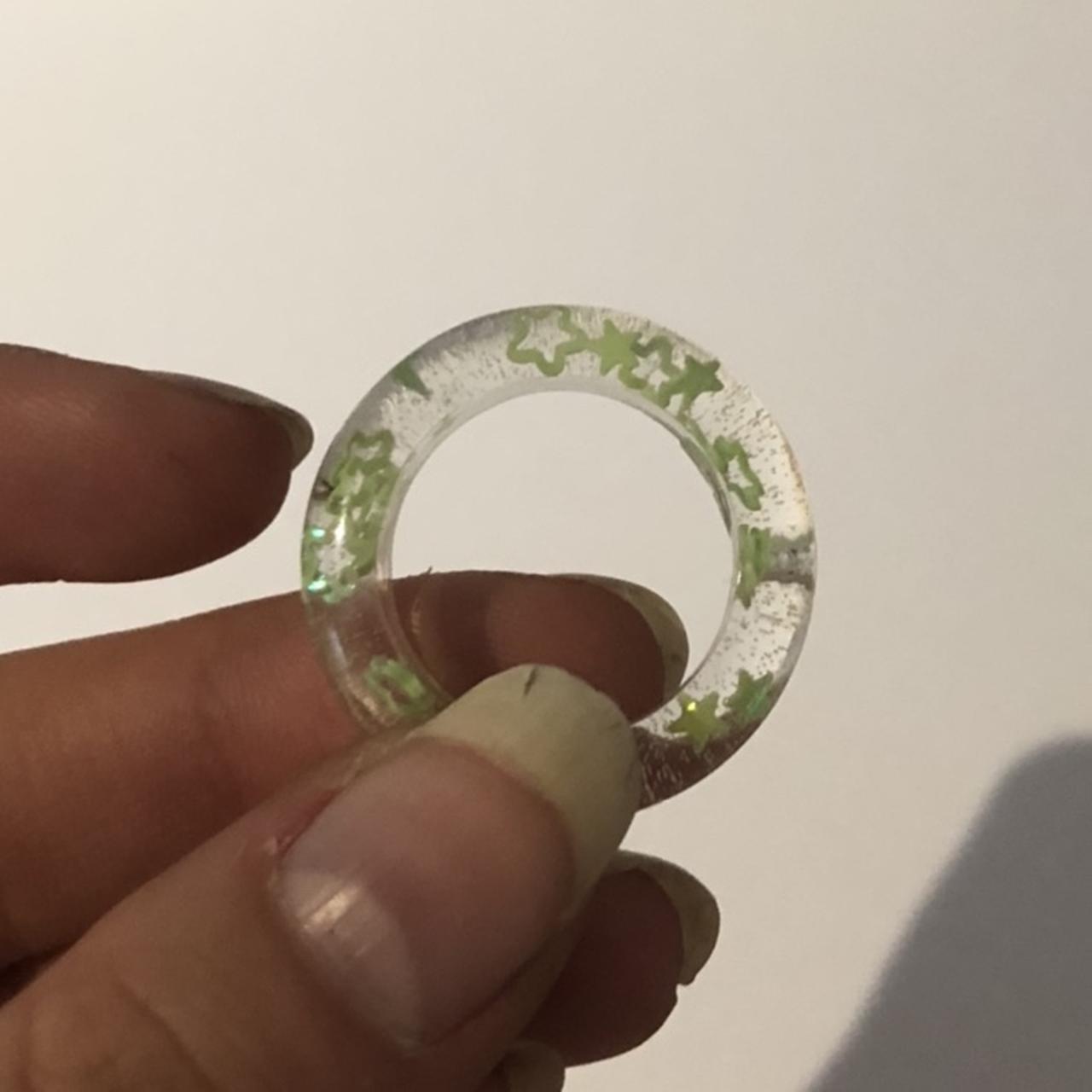 The Danny ring Cutest clear resin band with green... - Depop