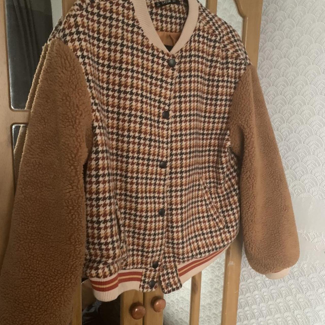 Brown Borg sleeve bomber jacket with check pattern... - Depop