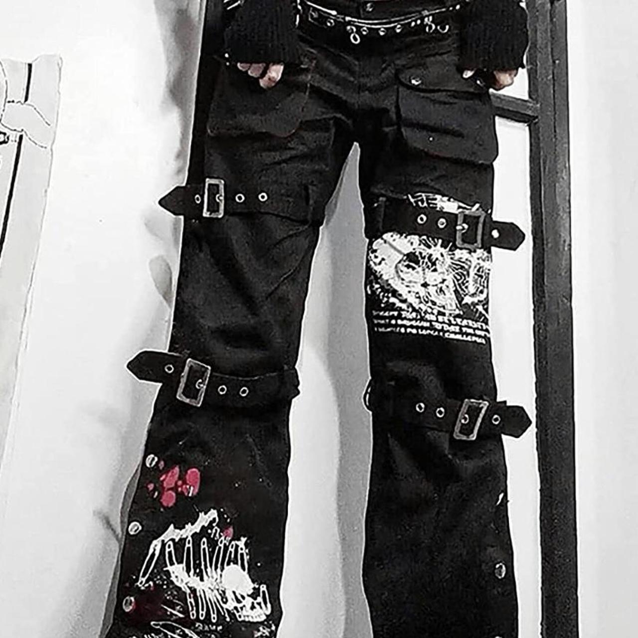 cute mall goth/anime gothic pants with buckles on... - Depop