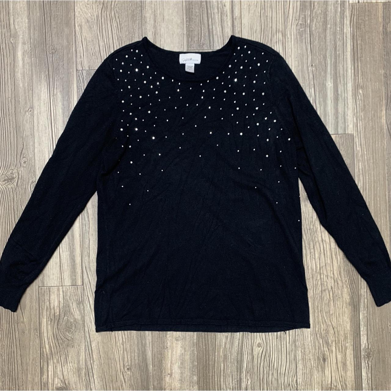 cute black bedazzled sweater 🖤 -size M #blacksweater... - Depop