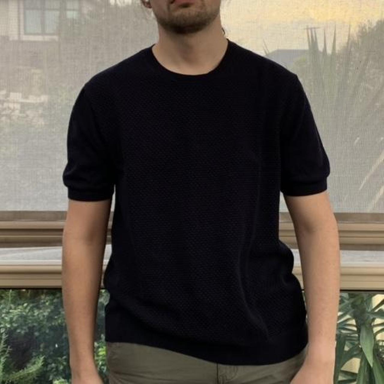 textured preppy COS tee/jumper in navy blue size... - Depop