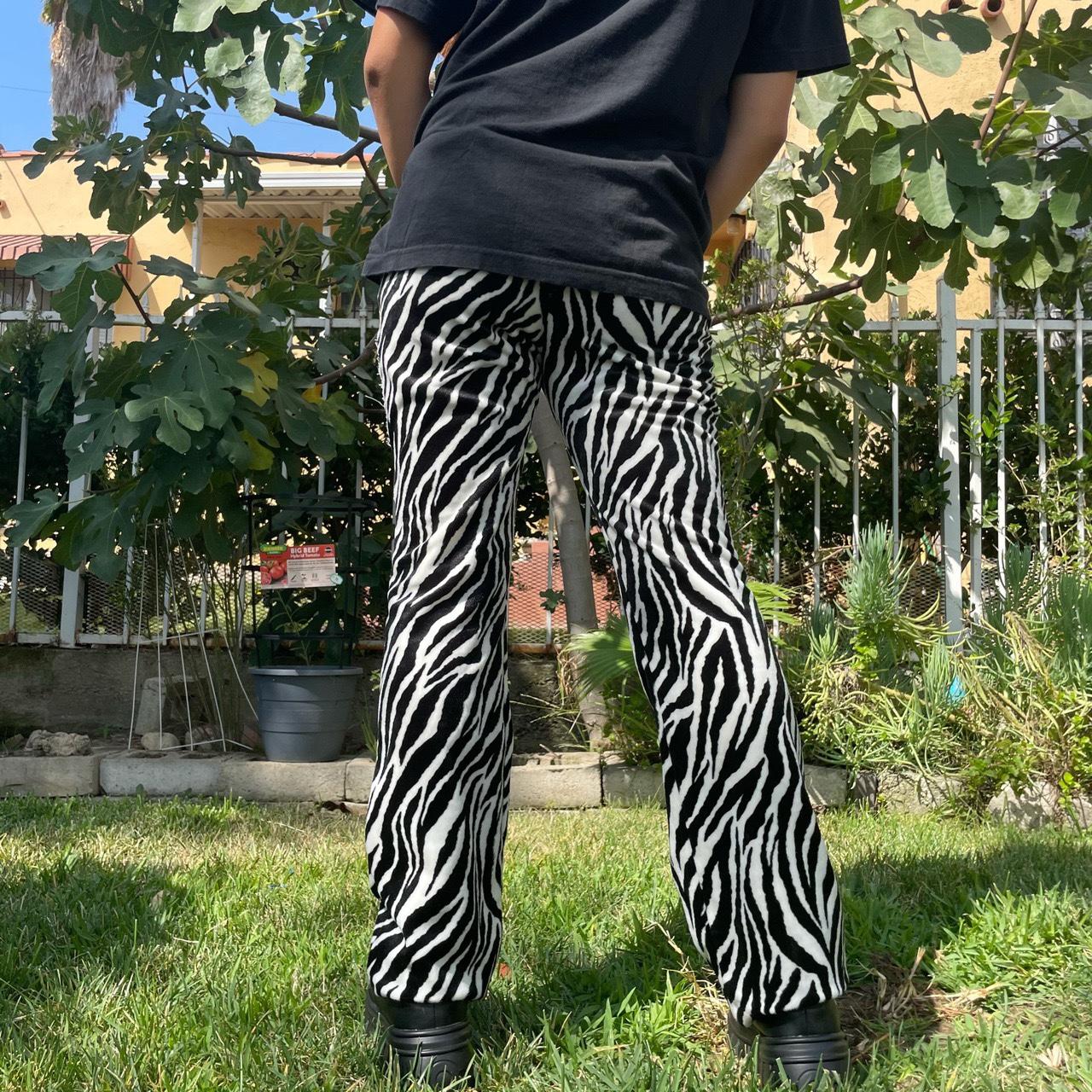 Vintage 90s forever 21 faux fur zebra print flares!... - Depop