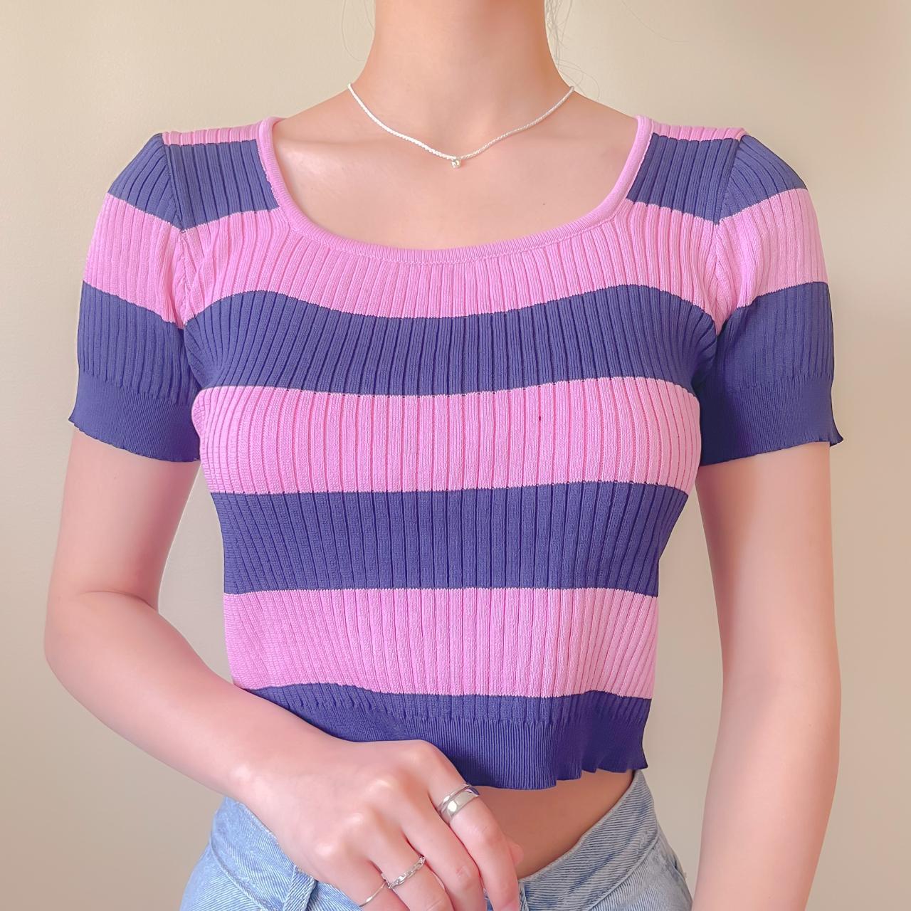 🐈Contrasting Stripes Knitted Crop Top Normal signs... - Depop