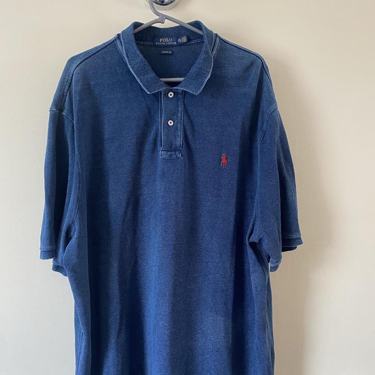 Blue Polo Ralph Lauren Button T-shirt Red logo... - Depop