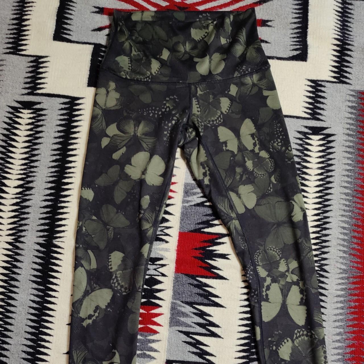 Lululemon pants green butterfly pattern. No holes or... - Depop