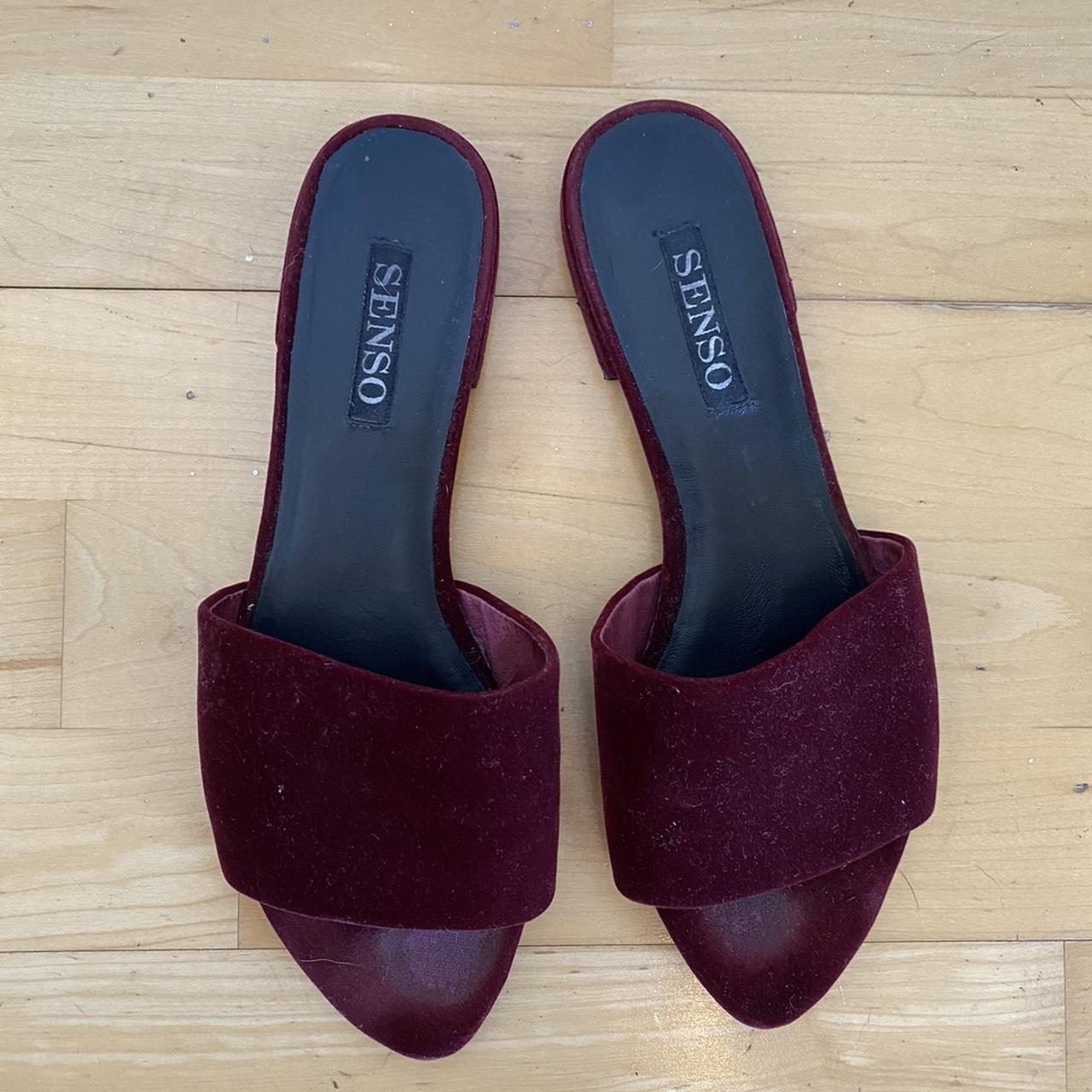 SENSO flat velvet burgundy slides. Size 9.5. Used.... - Depop