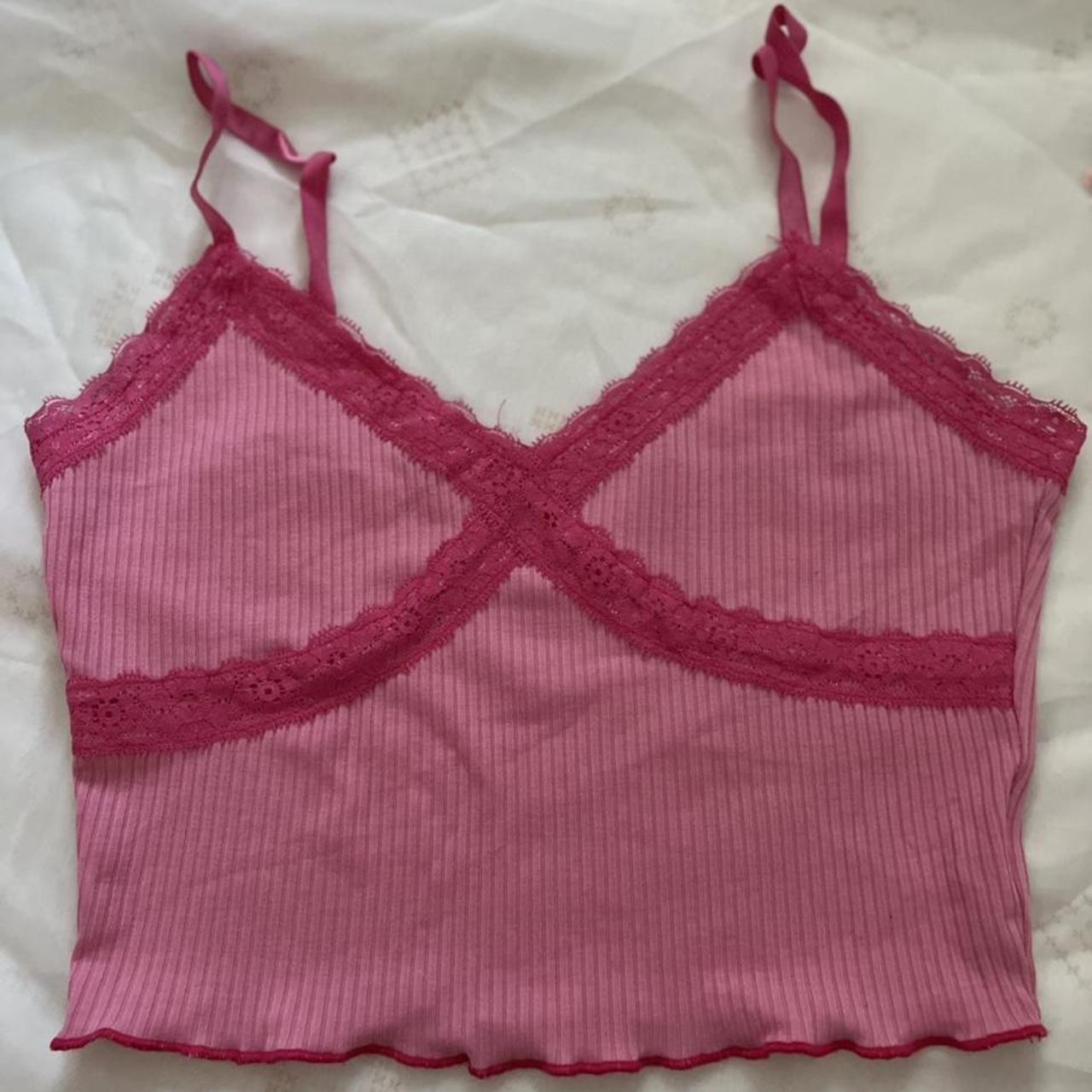 🍒 Y2k Tank Top Cute Pink Tank Top With Lace Very Depop