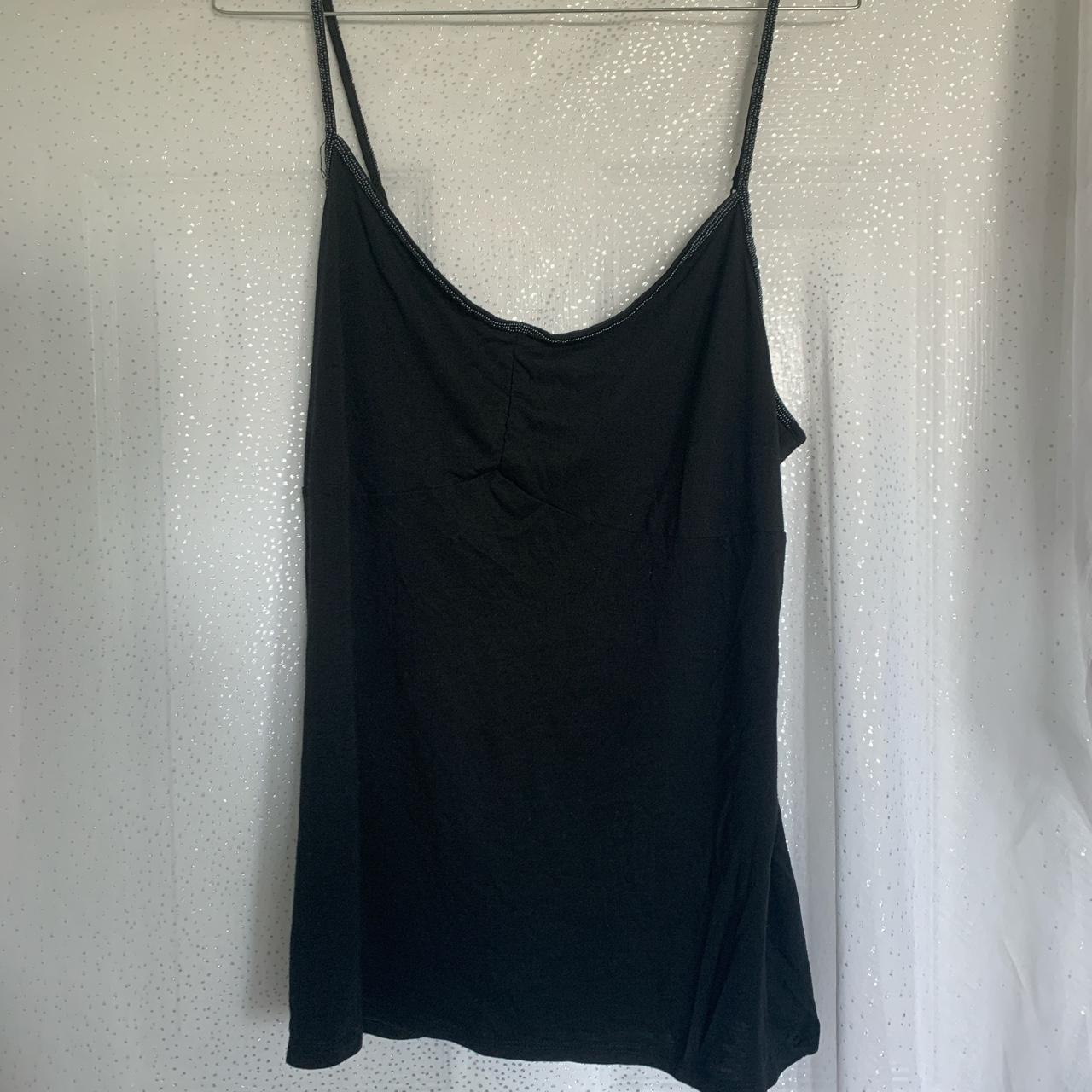 Black spaghetti strap top with black beading on the... - Depop