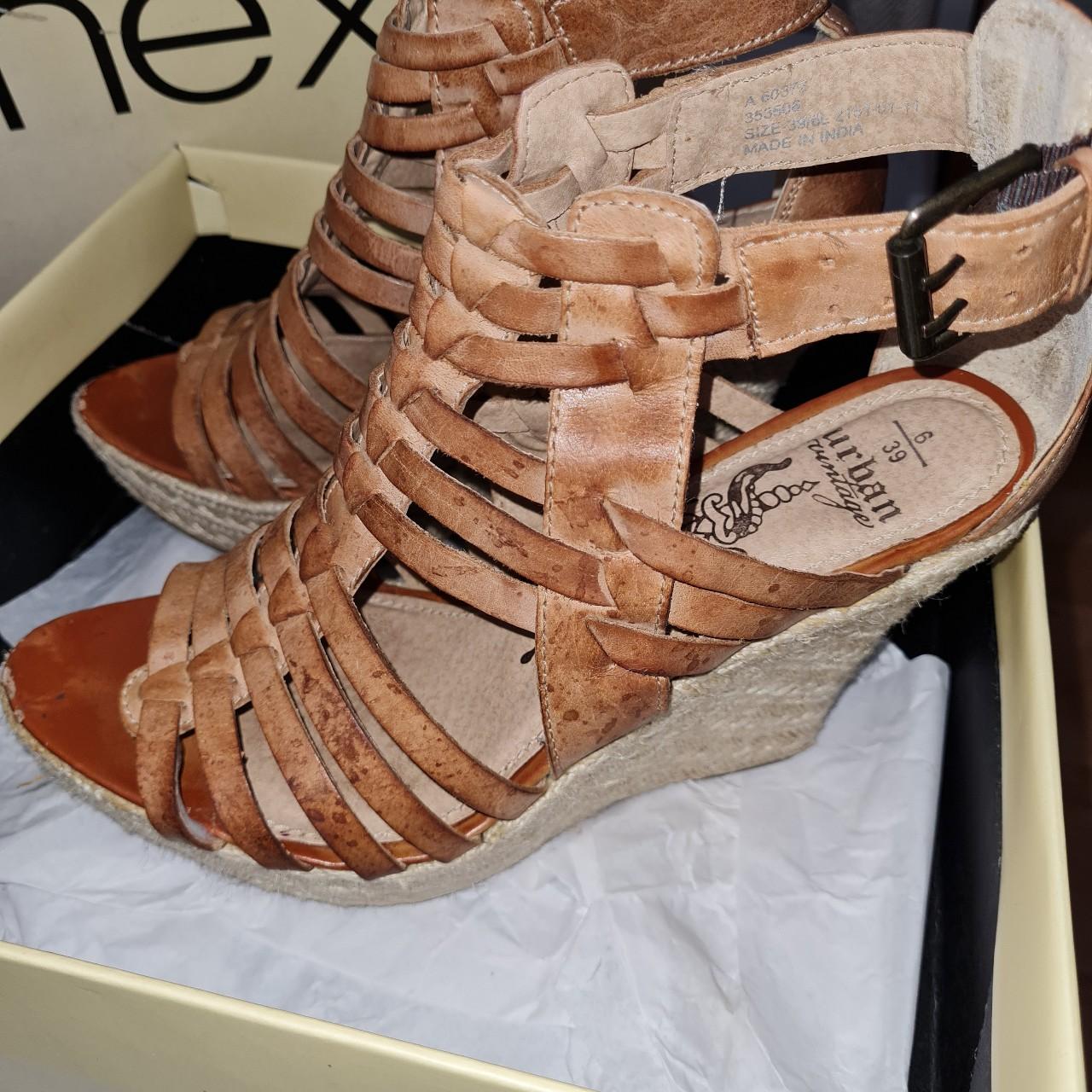 Next Tan wedge sandal from Next size 6, slight scuff... - Depop