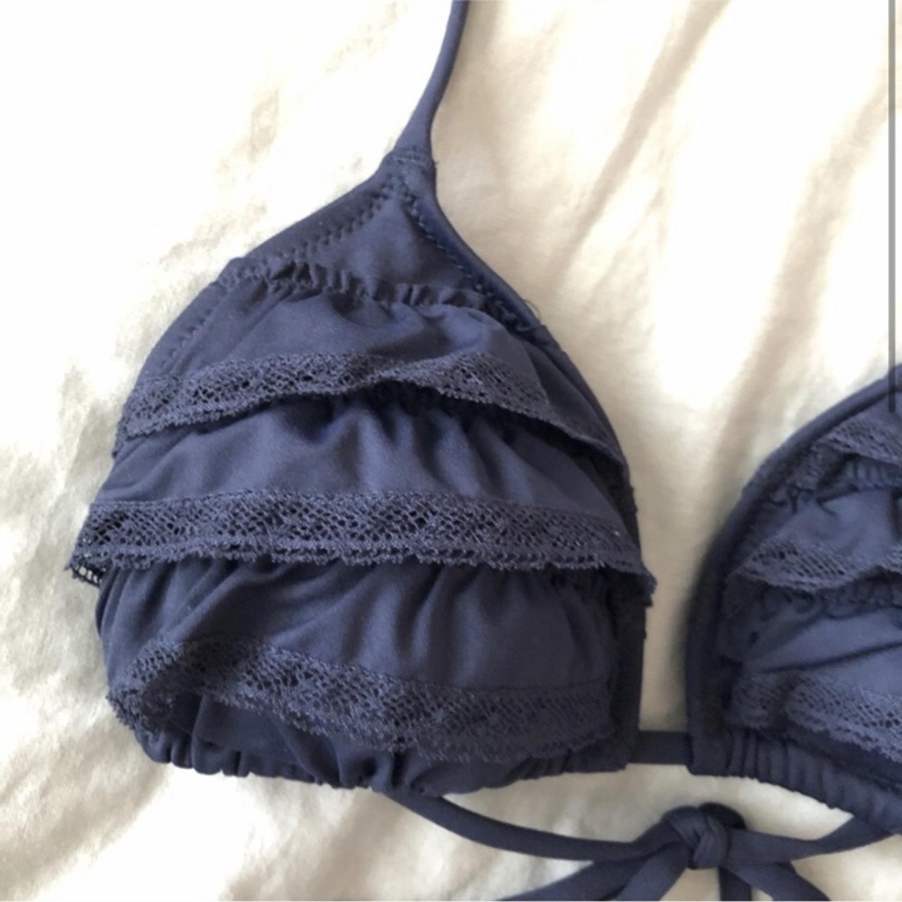 Abercrombie & Fitch Navy Blue Ruffle Lace Bikini... - Depop