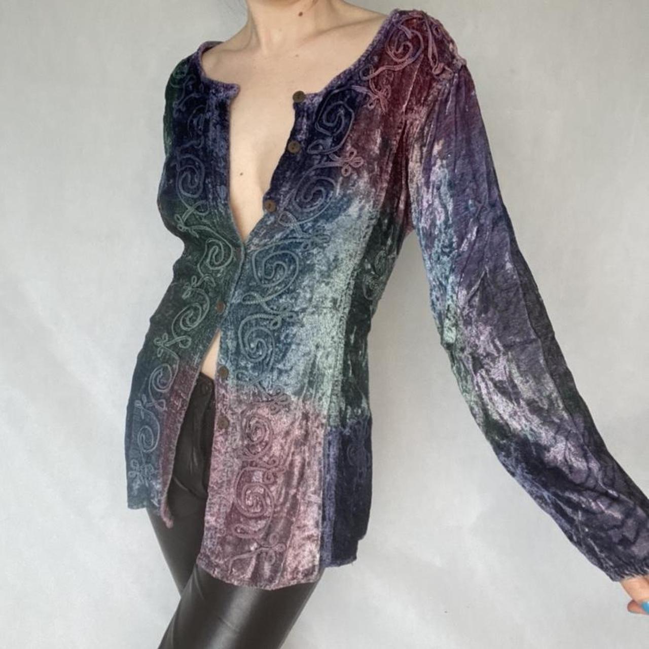 Vintage velvet ombré button up long sleeve cardigan... - Depop