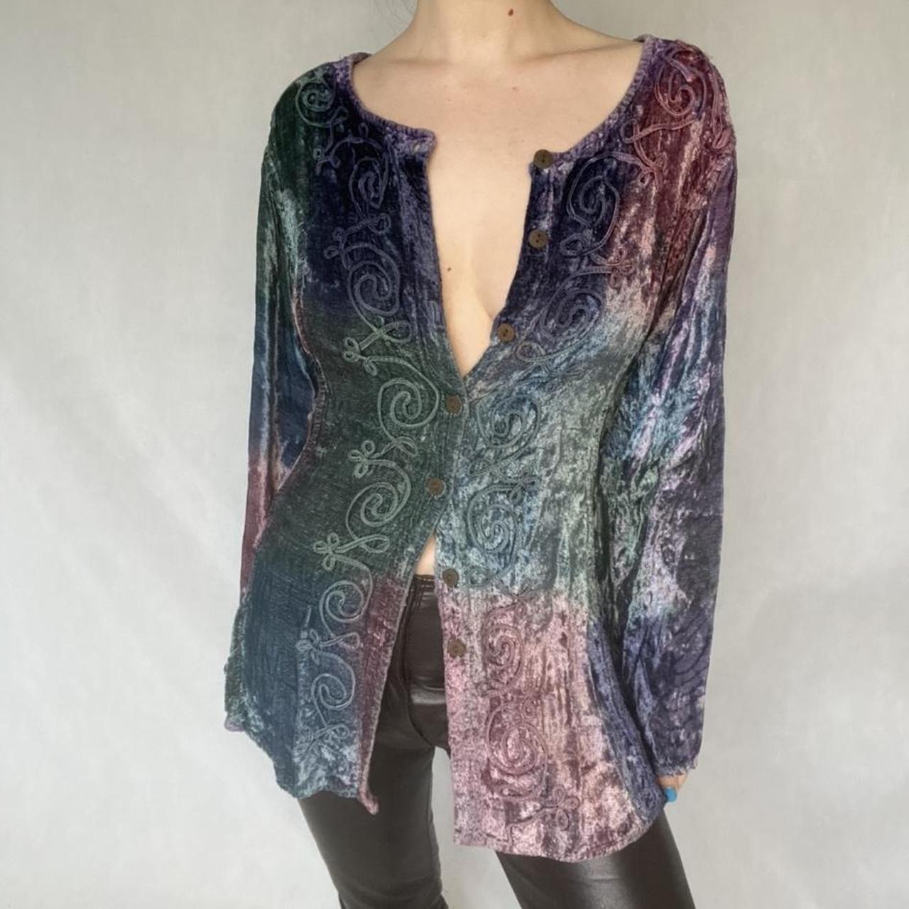Vintage velvet ombré button up long sleeve cardigan... - Depop