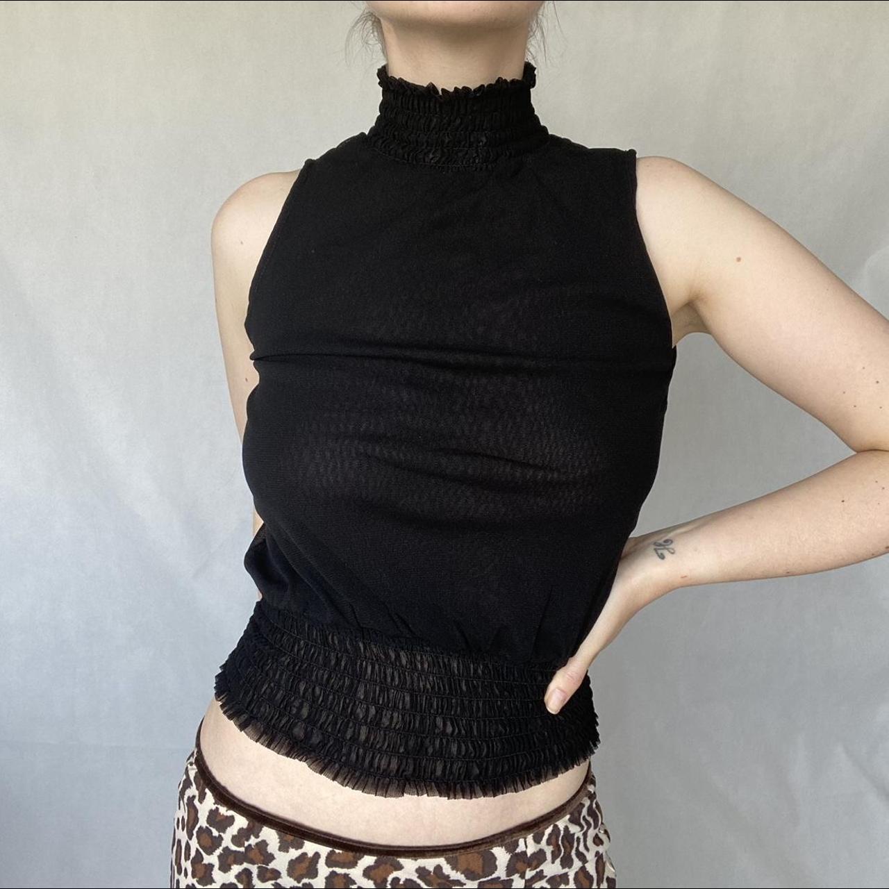 Vintage old label Topshop black micro mesh... - Depop