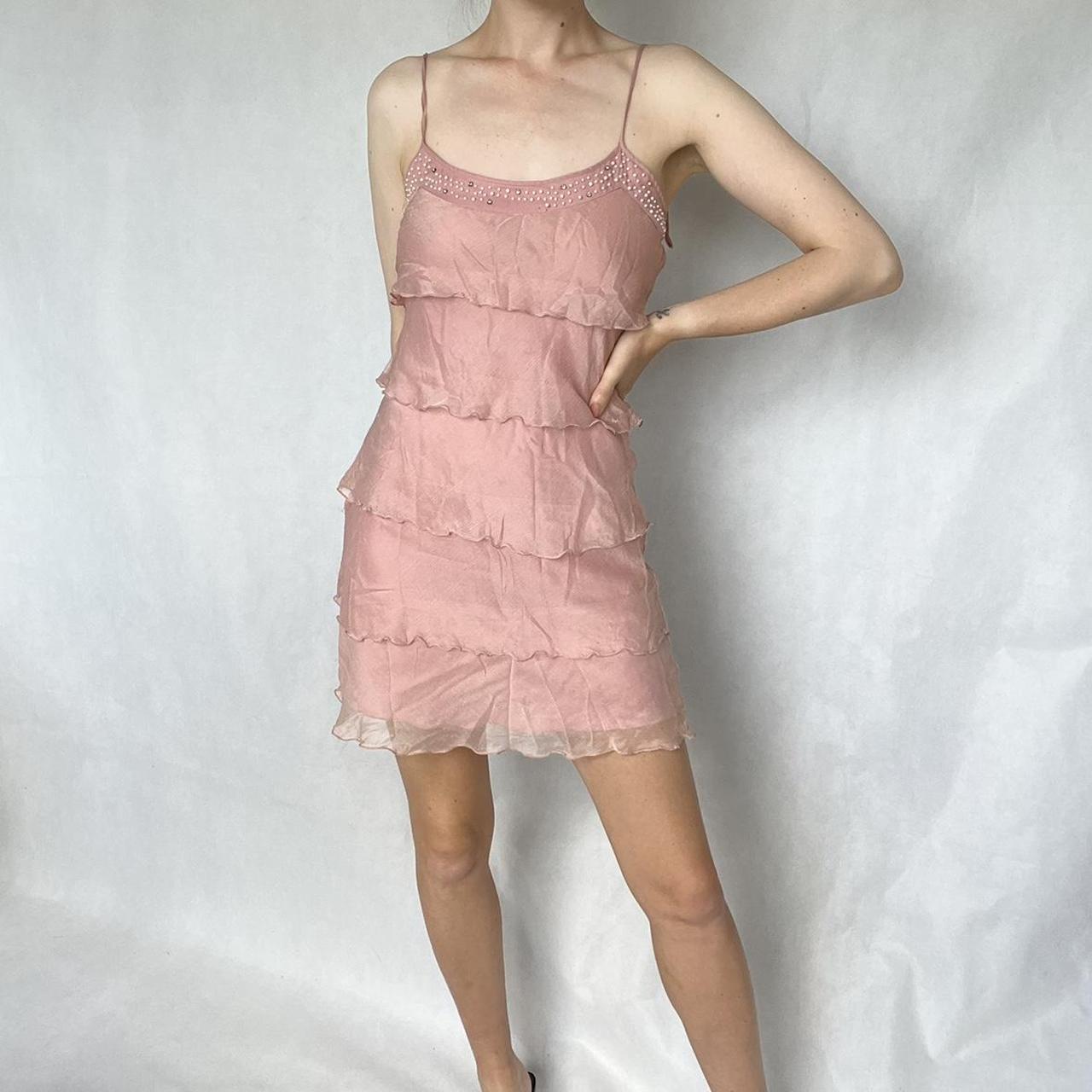 Cutest pink strappy frilly layered mini dress with... - Depop
