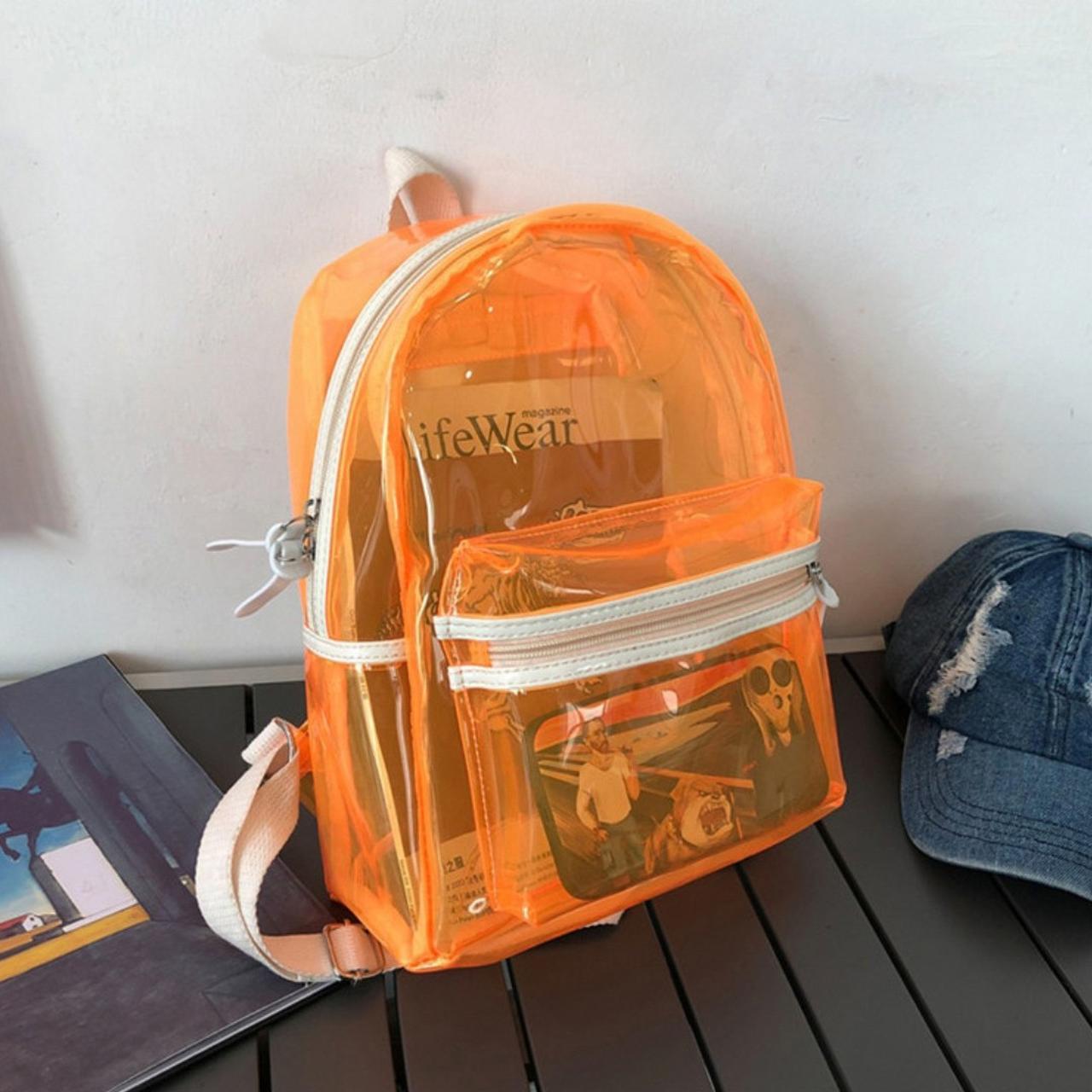 Orange transparent neon lights plastic backpack This... - Depop