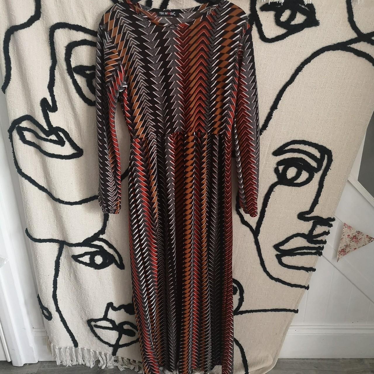 Boho chevron geometric brown multi pattern print... - Depop