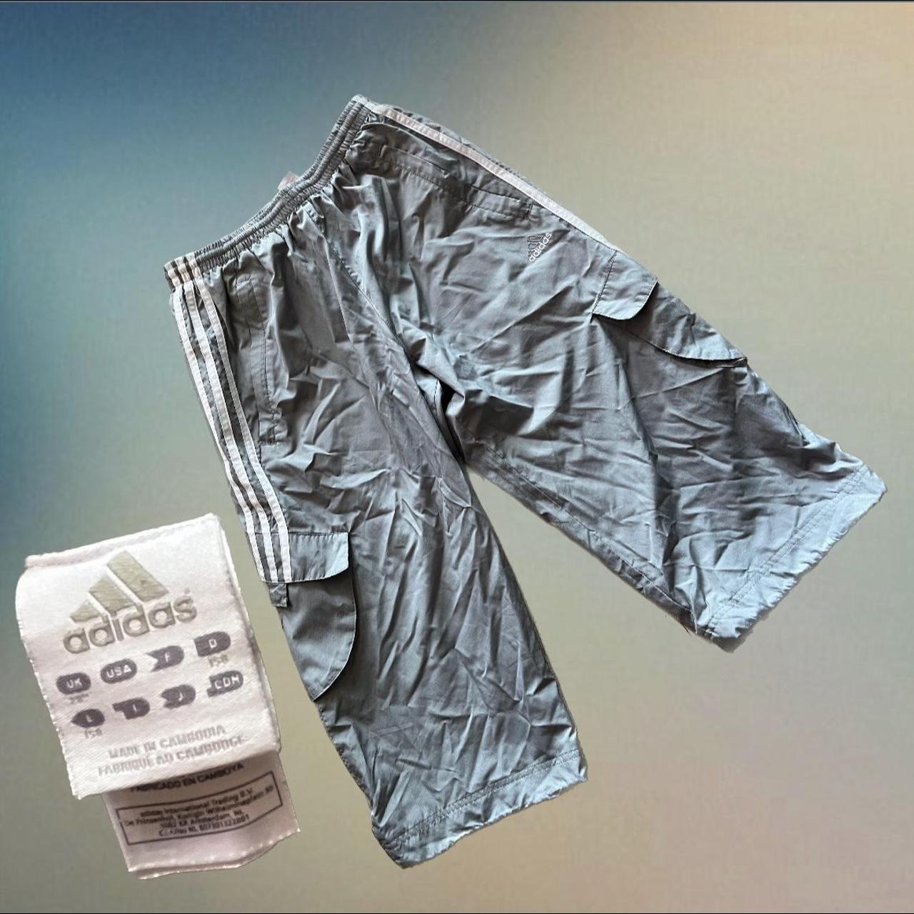 adidas 3/4 sporty shorts in grey with white side... - Depop