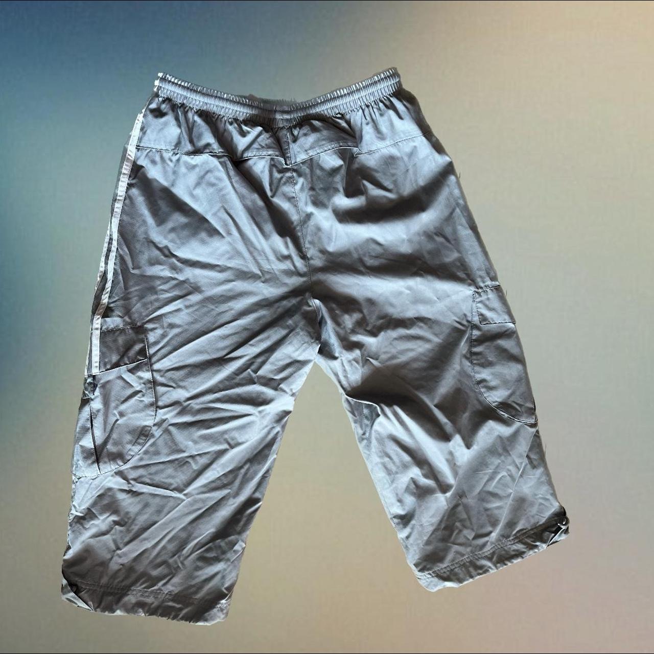 adidas 3/4 sporty shorts in grey with white side... - Depop