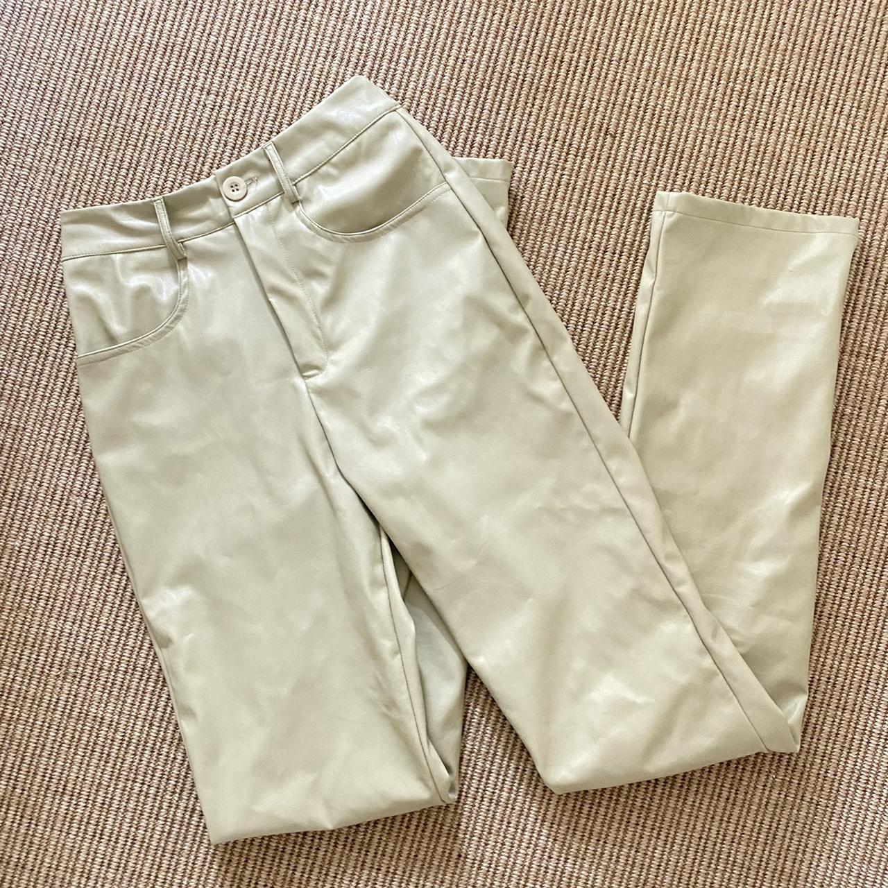 Plt Pretty little thing sage Pu trousers Worn a few... - Depop