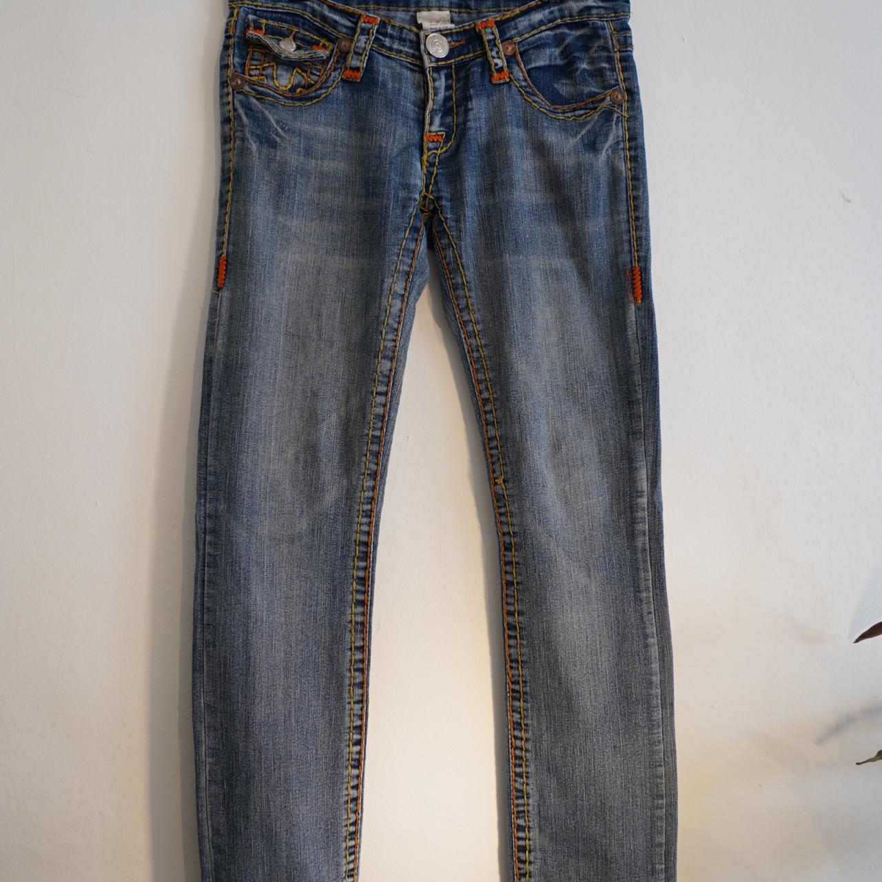 Vintage True Religion Orange & Yellow Stitching | Depop Vintage True Religion Orange & Yellow Stitching | Depop