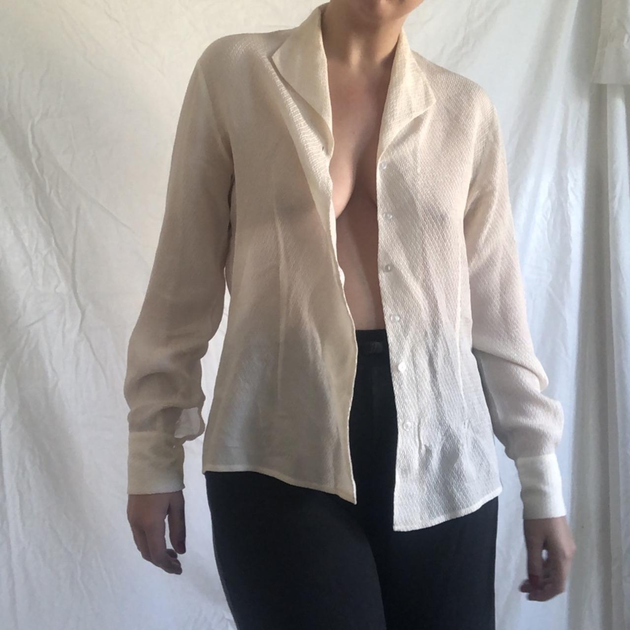 Vintage silk blouse with diamond shaped details... - Depop