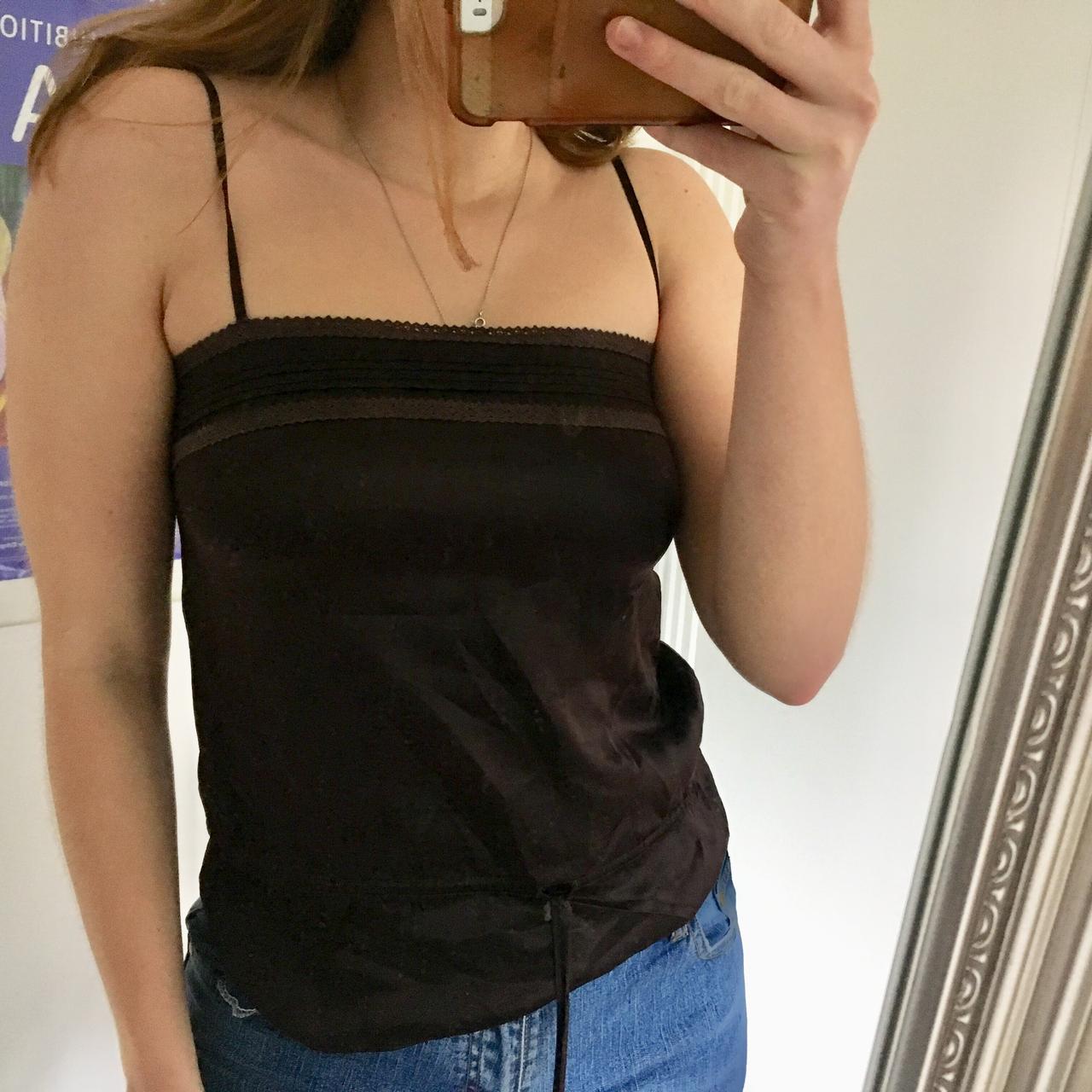 Chocolate brown real silk vintage 90s camisole... - Depop