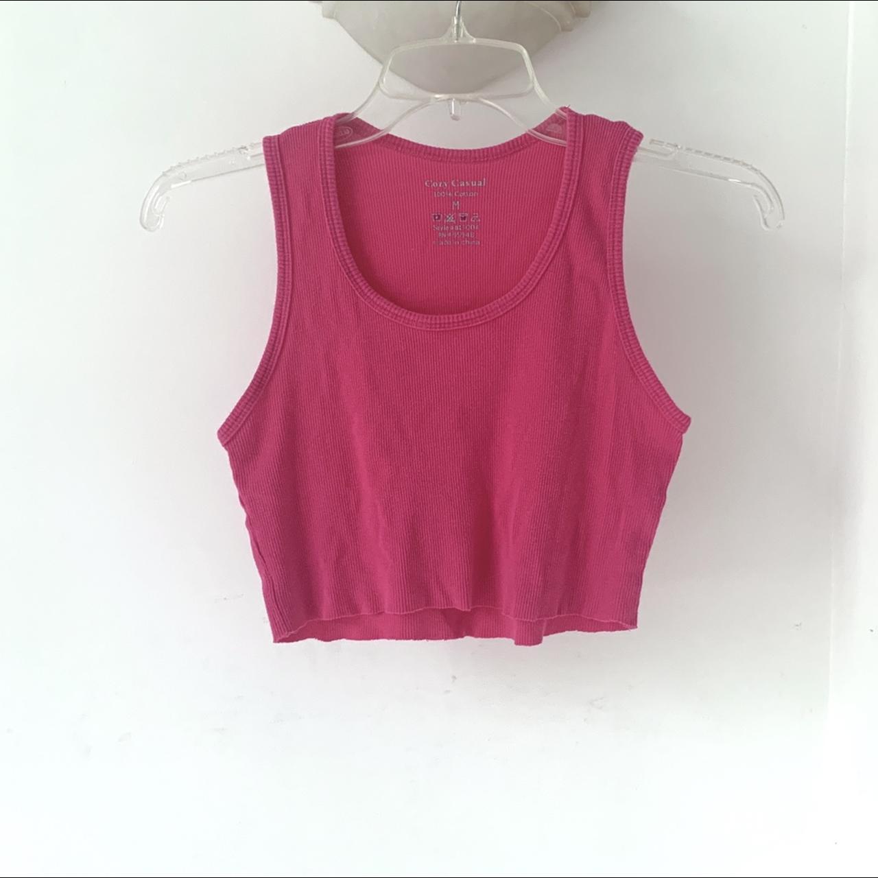 Cozy casual bright pink crop tank top size Medium - Depop