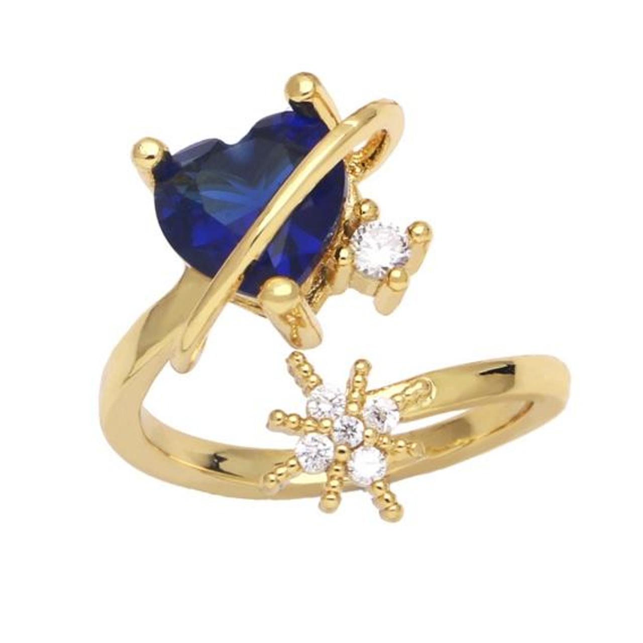 Deep blue gold heart ring with star burst 💖 • 18k... - Depop