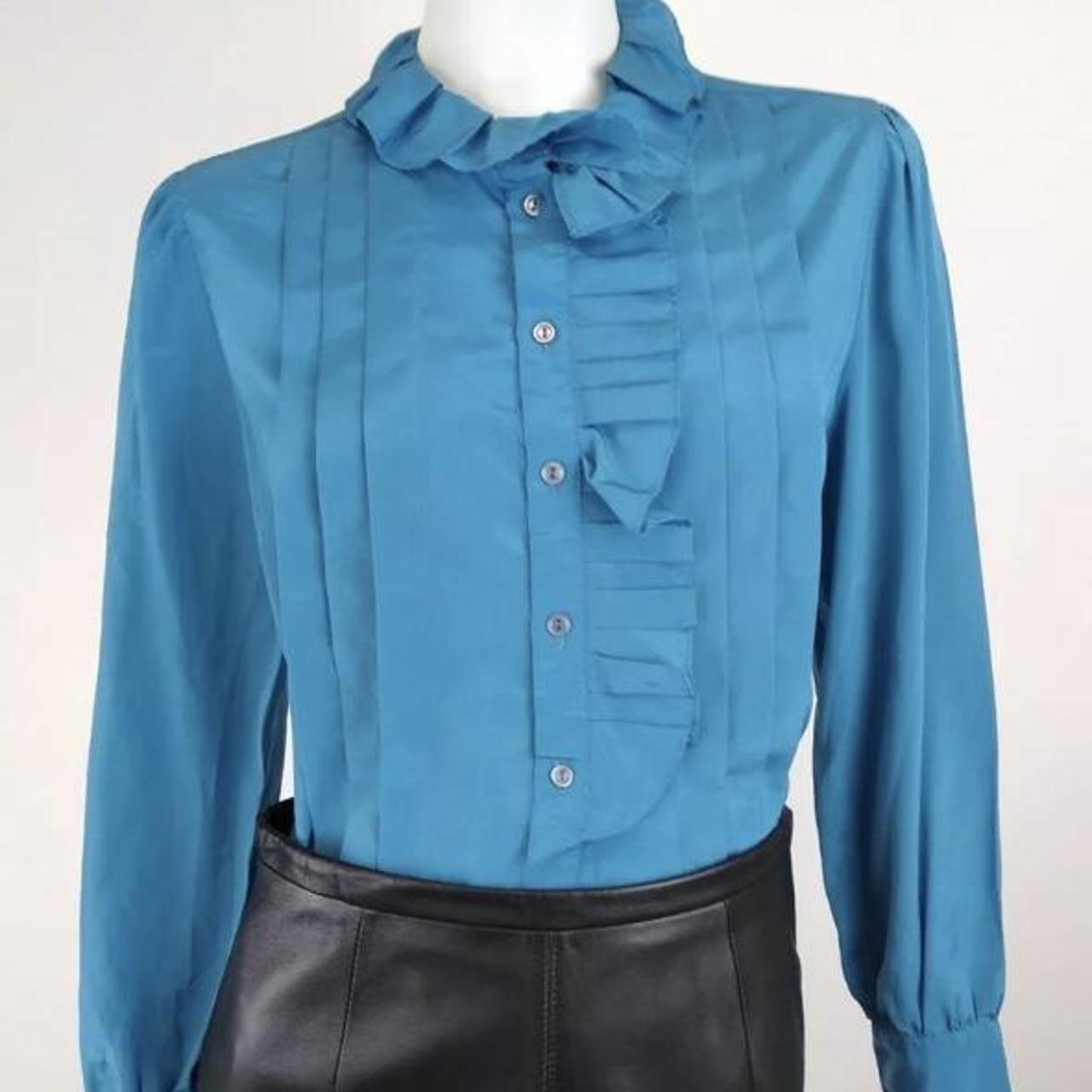 VINTAGE 1980S BLUE RUFFLE NEW WAVE SECRETARY GEEK... - Depop