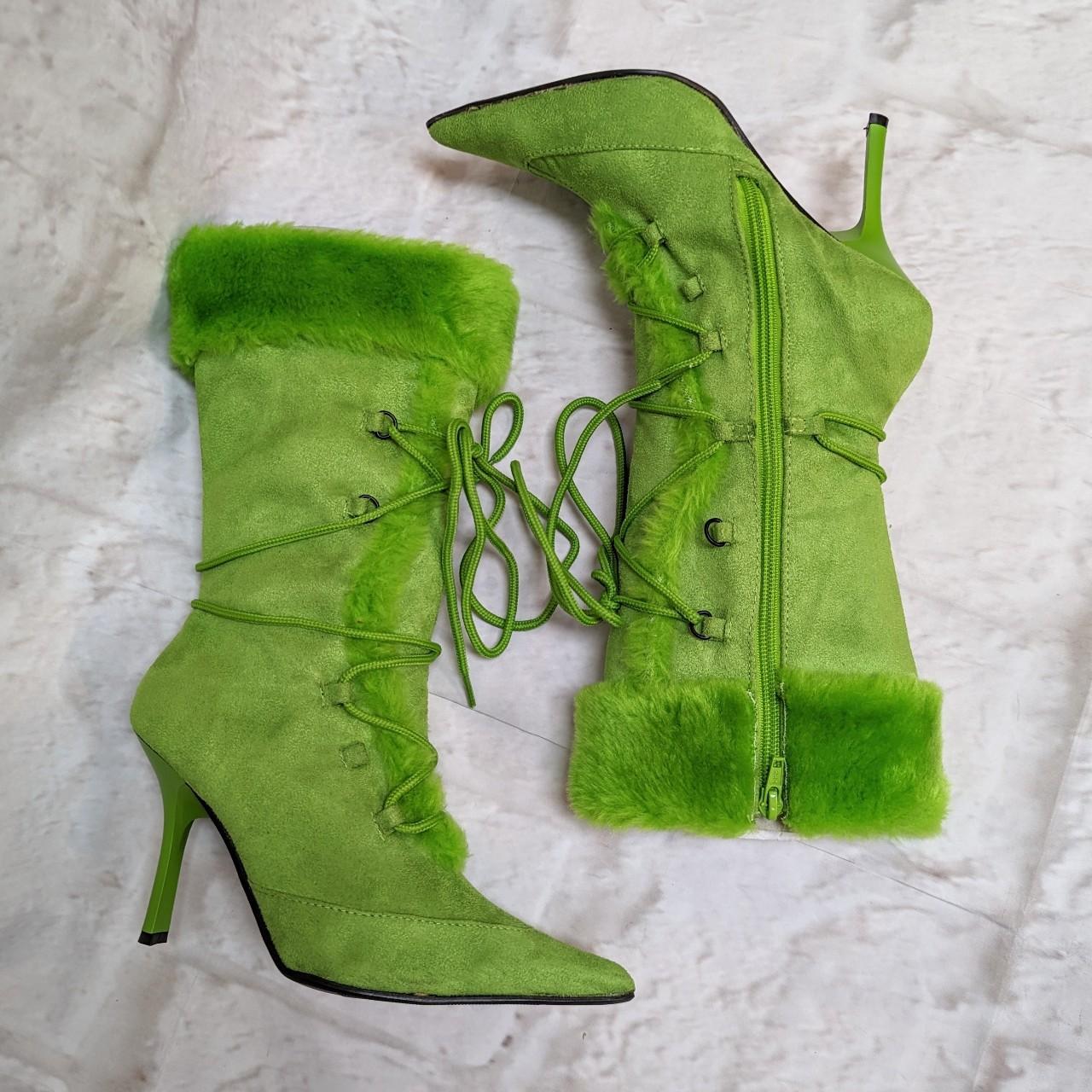 Fuzzy pointy lace up boots (Size 6.5) Rare 90s Y2K... - Depop