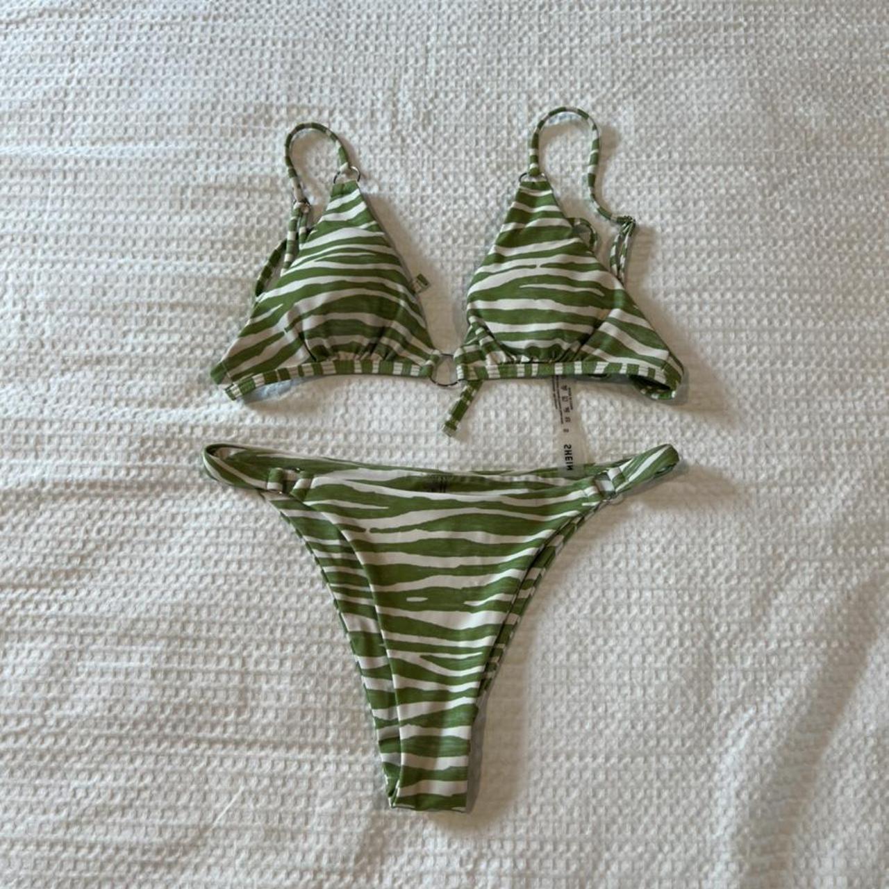 White & Green Zebra Print Bikini *cheekybottoms... - Depop