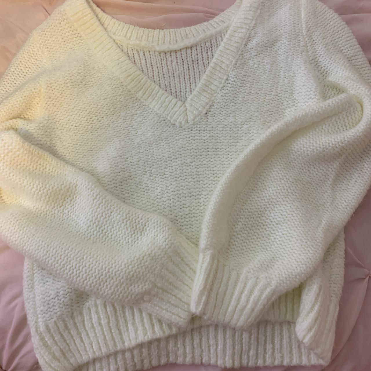 cream white v-neck knit sweater 💗 in perfect... - Depop