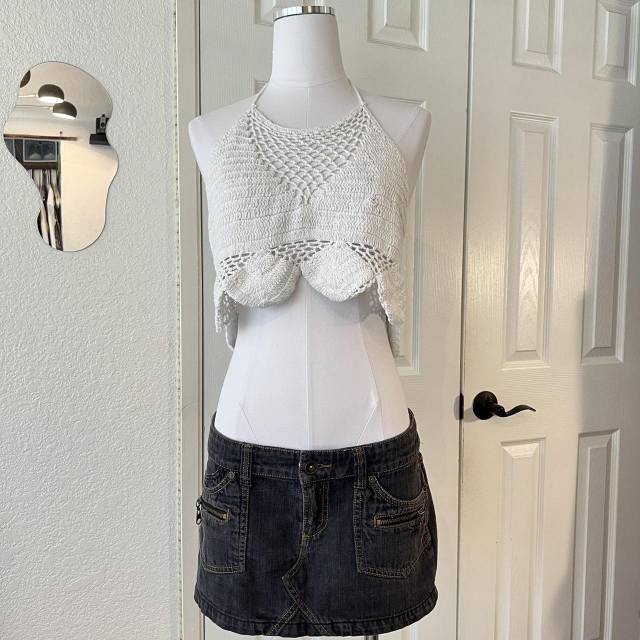 Crochet White Crop Halter Neck Tie Top The Depop