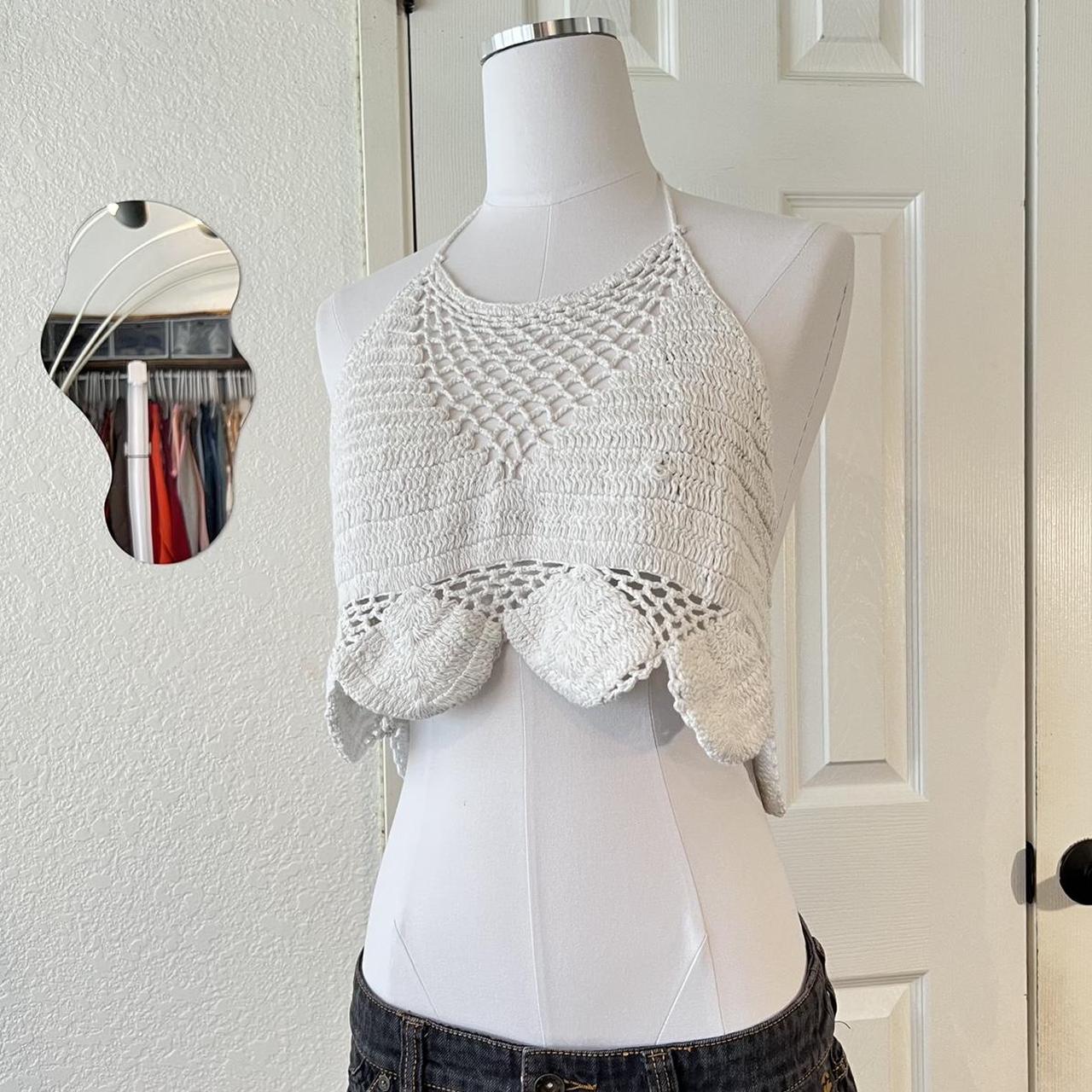 Crochet White Crop Halter Neck Tie Top The Depop