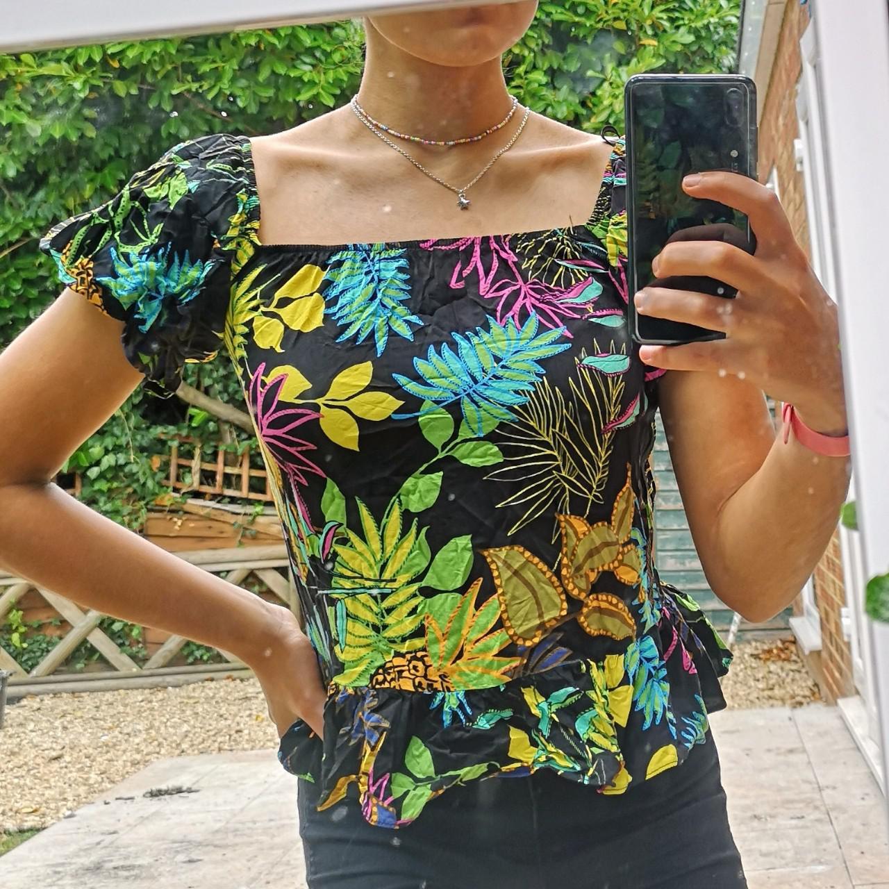 Gorgeous bright floral primark top size 6, bardot... - Depop