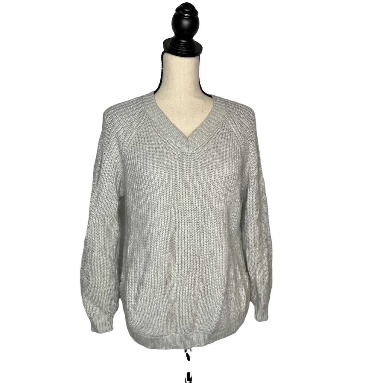 Magaschoni Grey V-Neck Long Sleeve Knit Pullover... - Depop