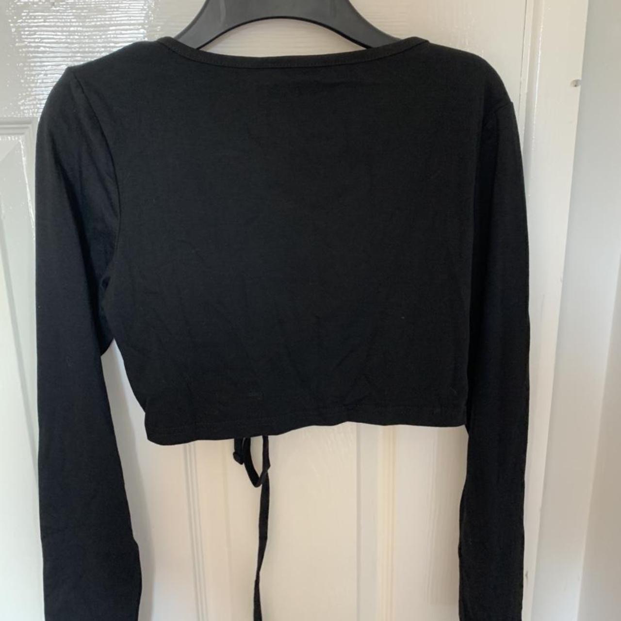 shein black long sleeved rouched top worn a couple... - Depop