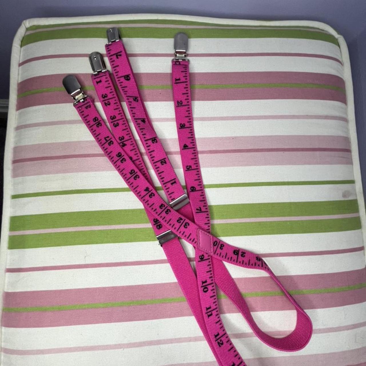 Hot pink, measuring tape design suspenders! I am... - Depop