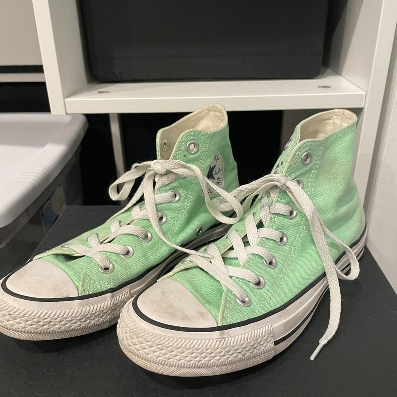 Bright green high top converse // Size women 7 •... - Depop