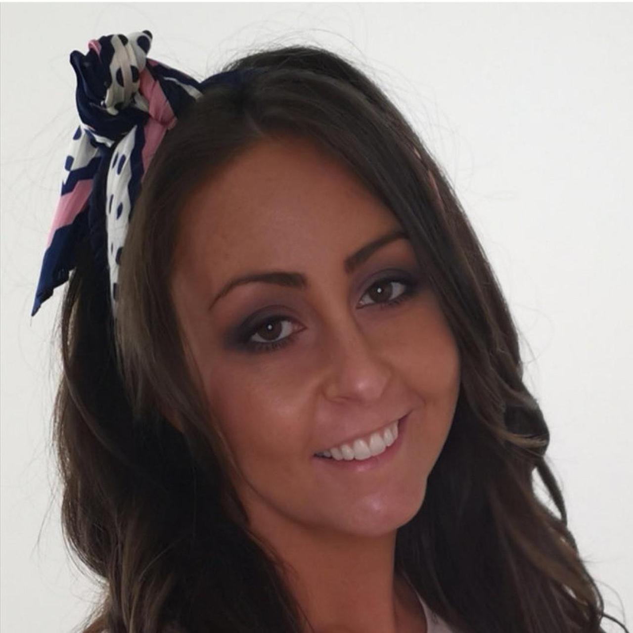 Polka Dot Navy, Pink & White Head / Neck... - Depop