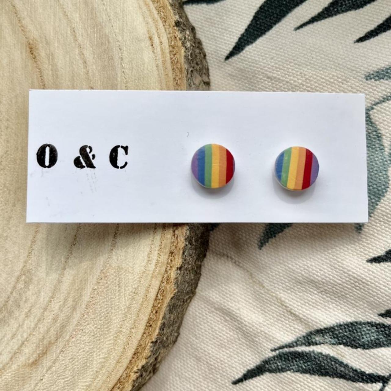 Handmade Rainbow Polymer Clay Studs The clay has a... - Depop