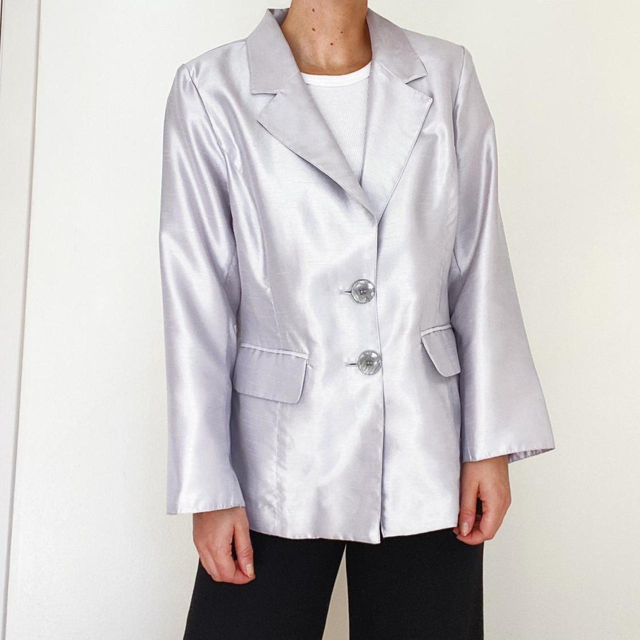 Vintage 90s Y2K metallic silver blazer jacket size... - Depop