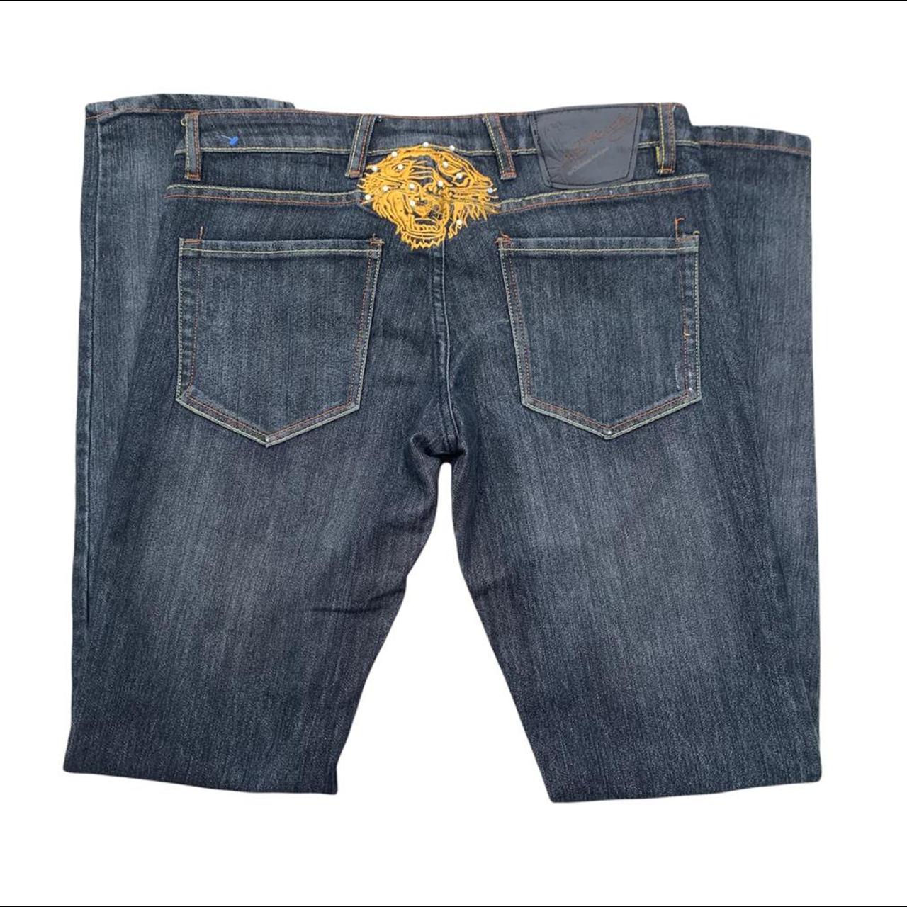Ed Hardy Men's Yellow and Navy Jeans | Depop