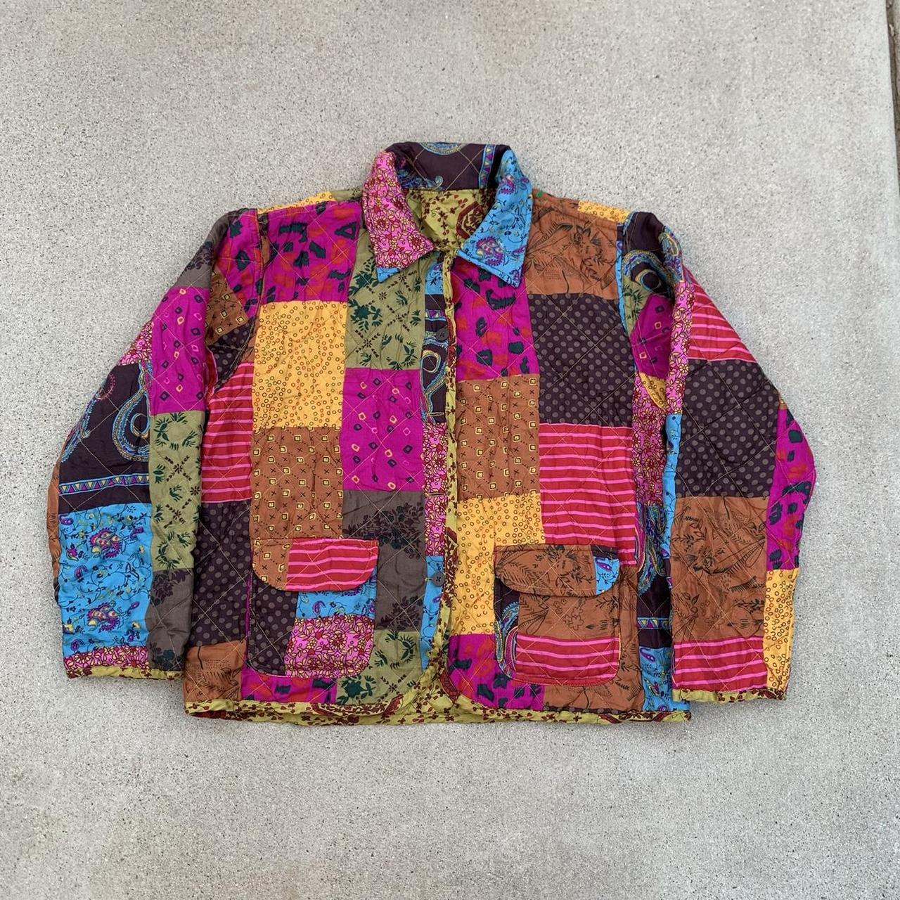 psychedelic patchwork hippie fairycore button up... - Depop