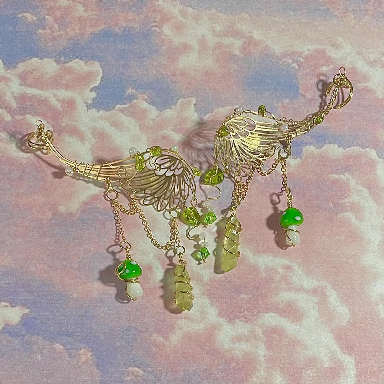 Green Fairy Wing Quartz Cuffs/studs! • • • #renfair... - Depop