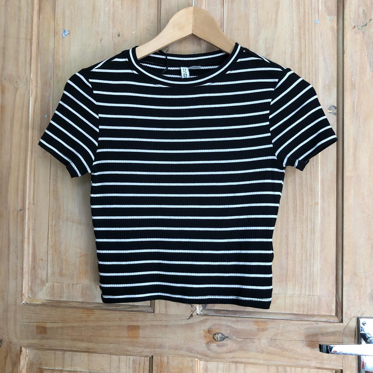 Ribbed black and white striped top, retro and cute!... - Depop