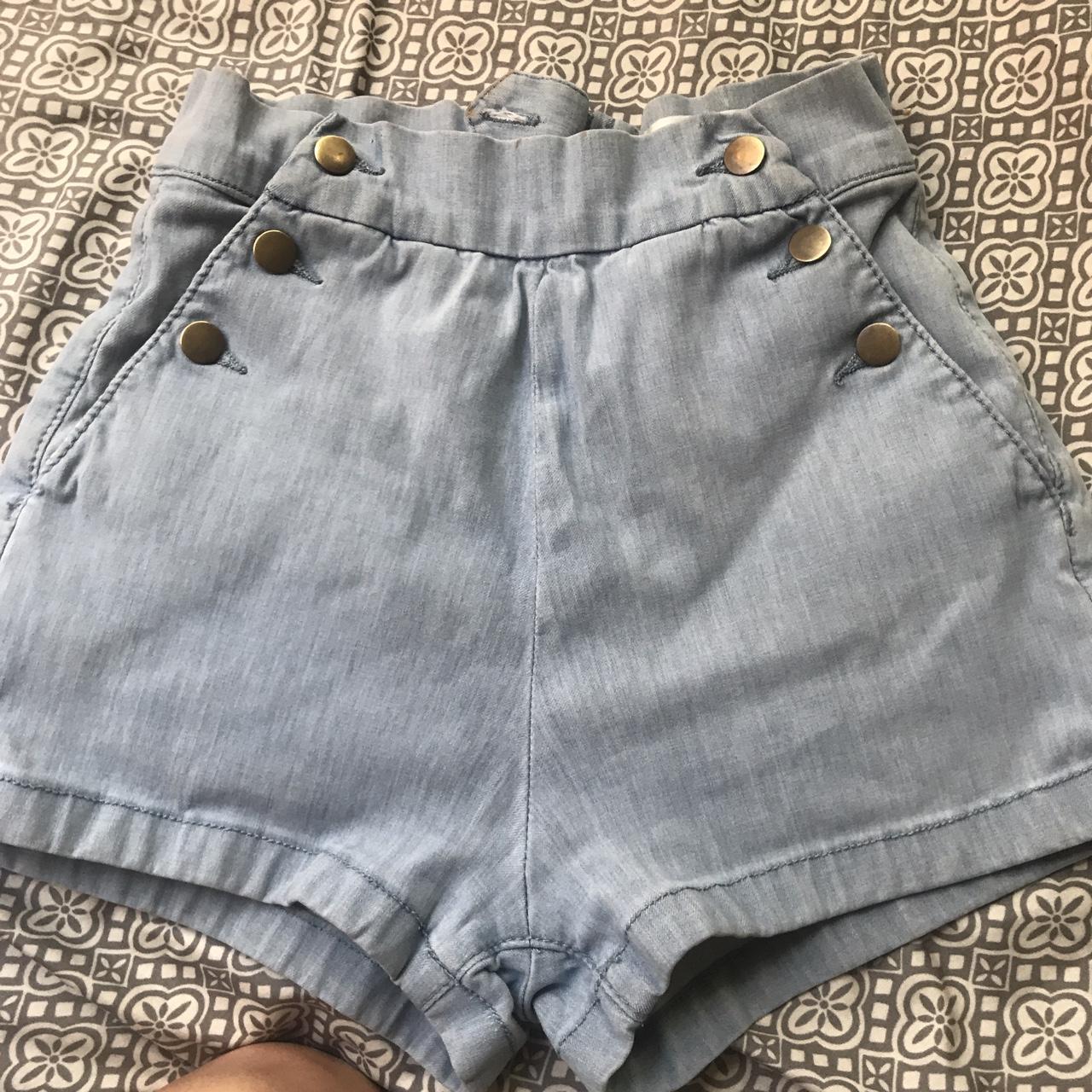 High waisted baby blue button up shorts, stylish and... - Depop