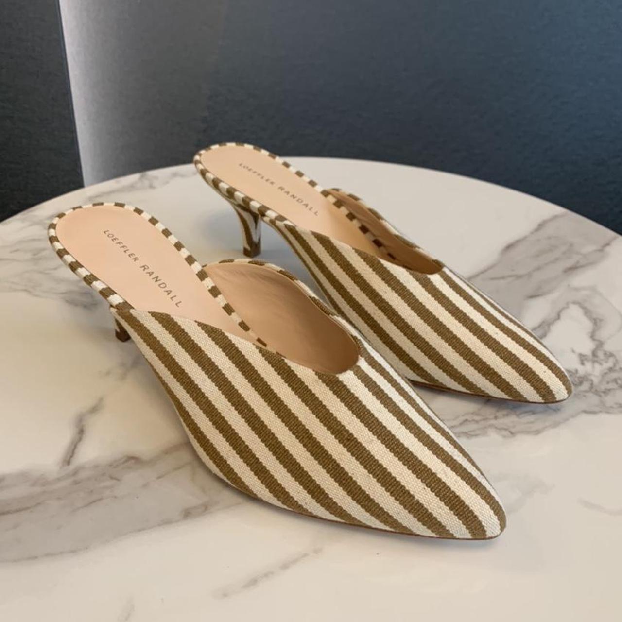 Loeffler Randal Pointed Toe Mule in Brown and White... - Depop