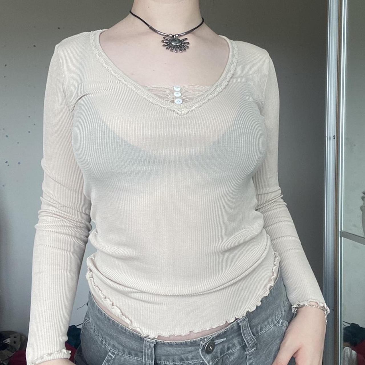Stunning Y2k Sheer Long Sleeve Top Ribbed Material Depop